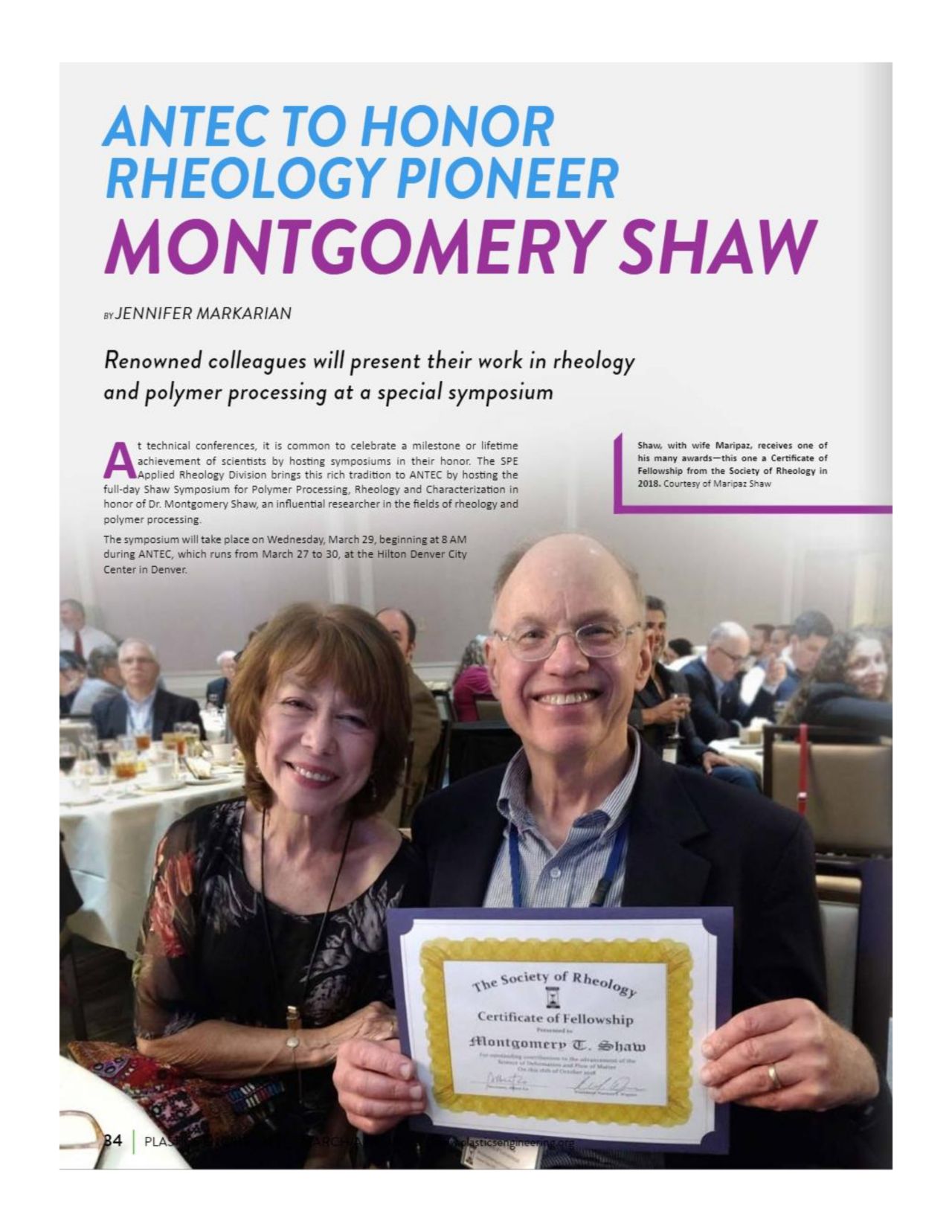 SPE Honors CBE Emeritus Professor Montgomery Shaw | Chemical ...